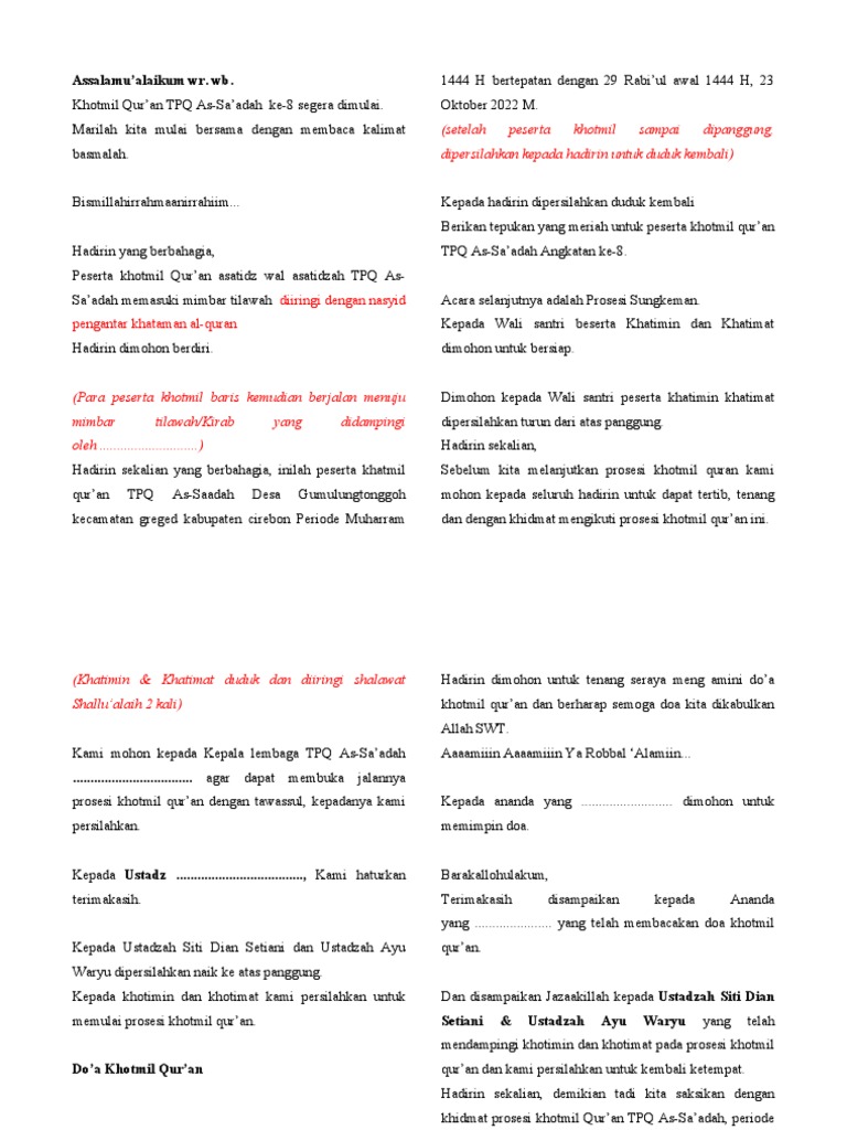 Teks MC Khataman As-Sa'adah | PDF