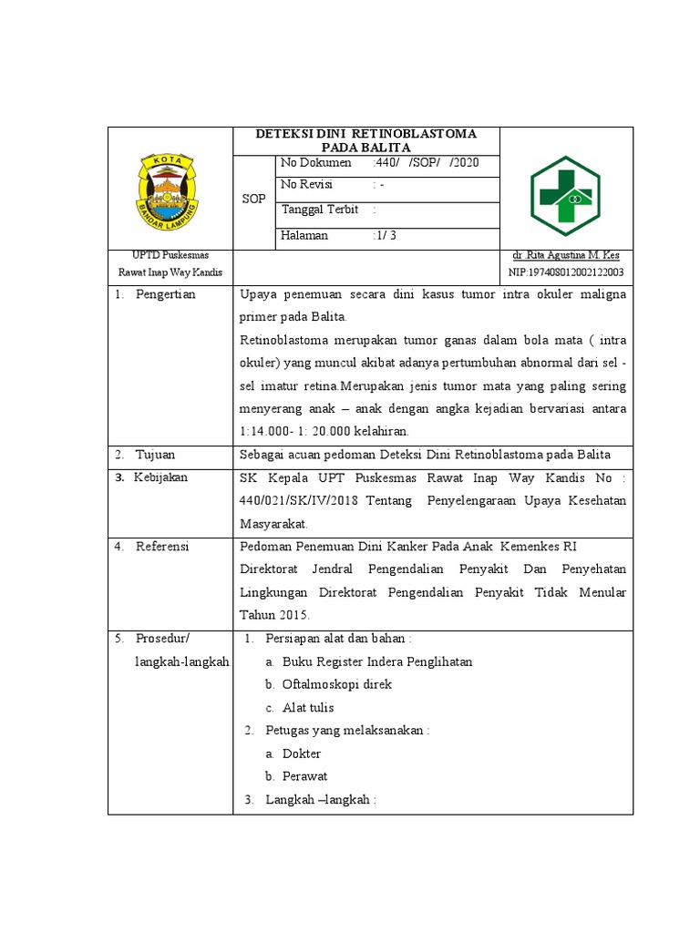 Sop Deteksi Dini Retinoblastoma 2020 | PDF