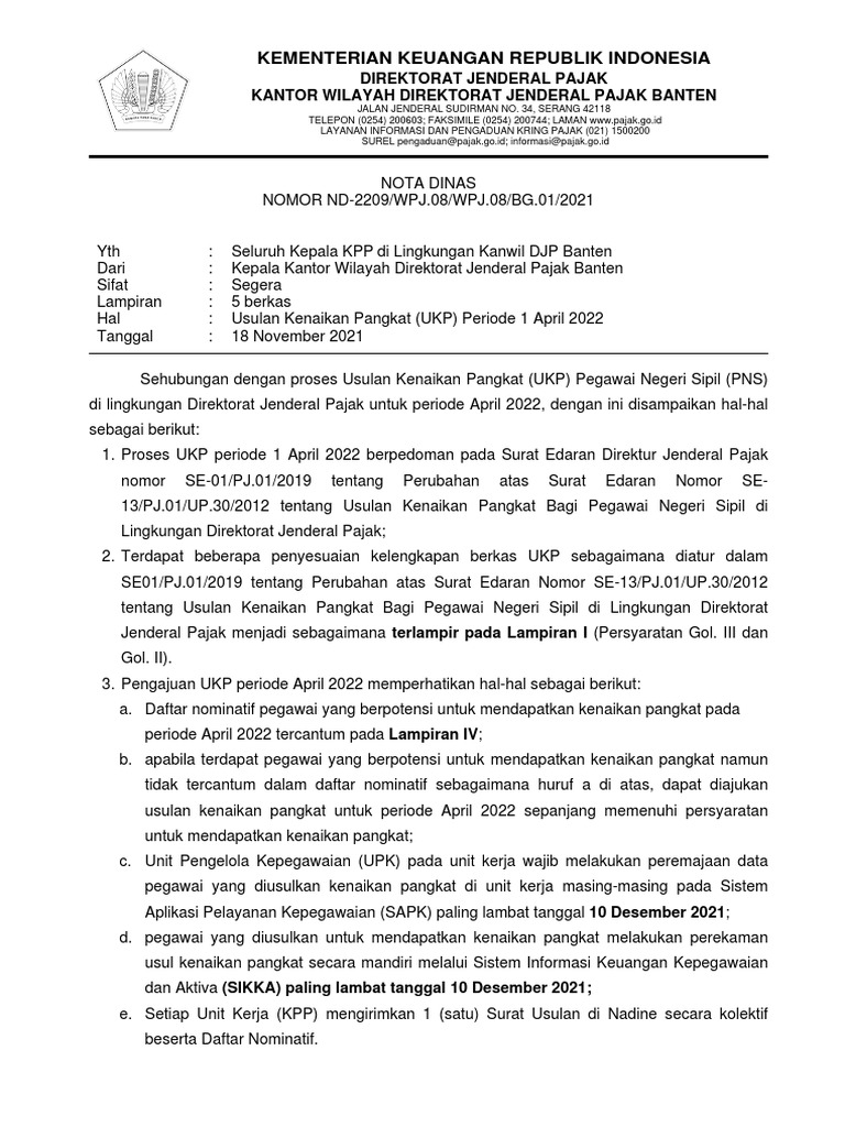 ND-2209 (Ukp 1 April 2022) Untuk KPP | PDF