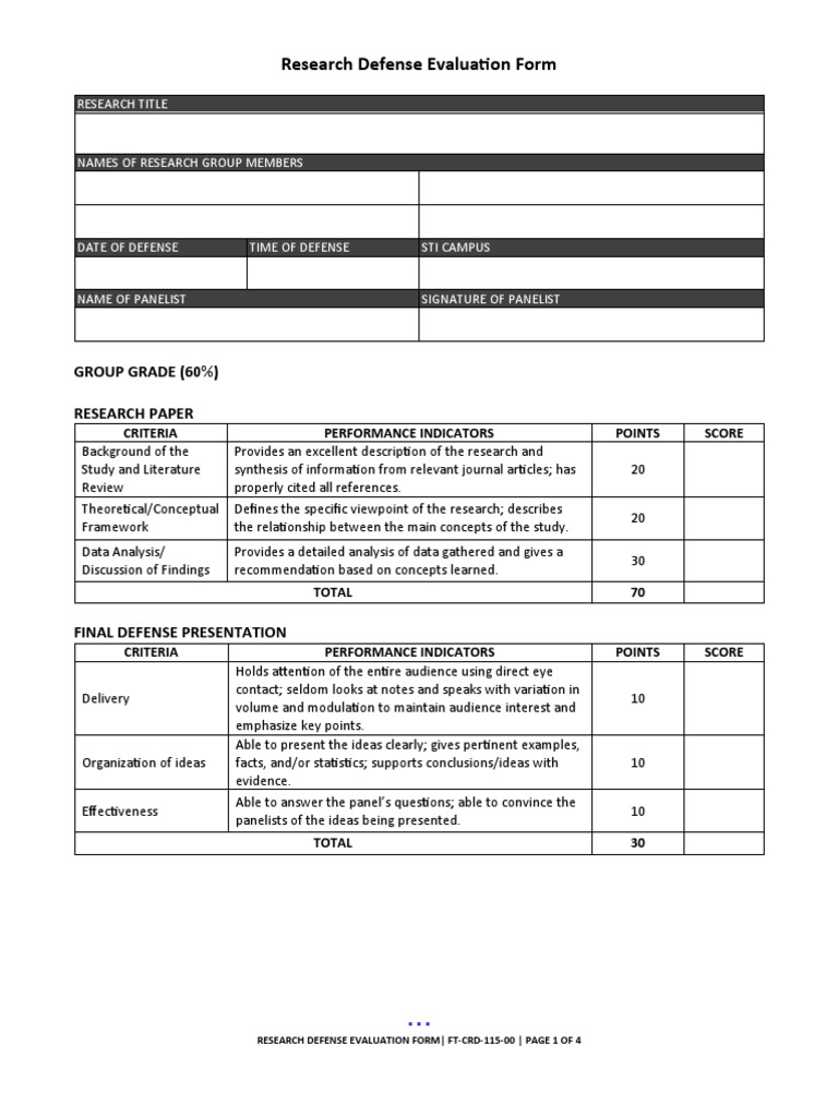 FT-CRD-115-00 Research Defense Evaluation Form | PDF | Evaluation | Methodology