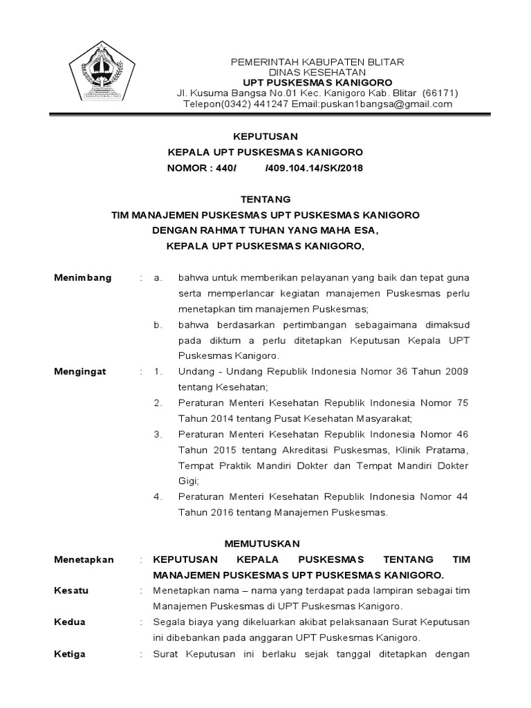 Tim Manajemen Puskesmas Kanigoro | PDF | Kesehatan Holistik