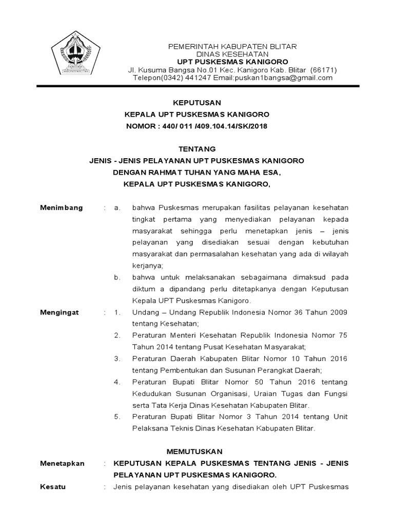 1.SK Jenis - Jenis Pelayanan | PDF