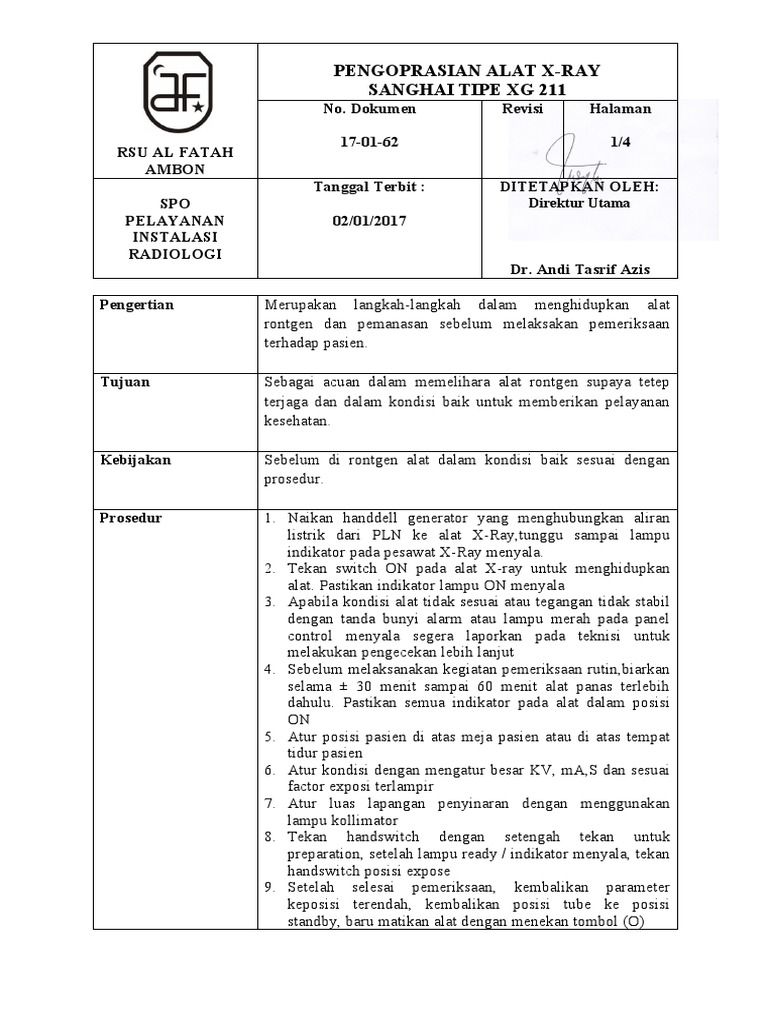 Prosedur Pengoperasian Alat X-Ray | PDF