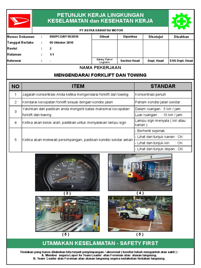 SOP Mengendarai Forklift Dan Towing Rev 2 | PDF