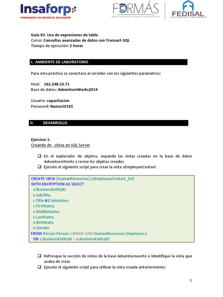 Guia 03-Uso de Expresiones de Tabla | Descargar gratis PDF | Servidor ...