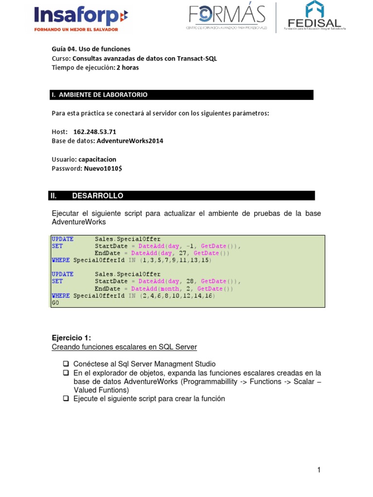 Guia 04 - Funciones en SQL Server | PDF | Servidor SQL de Microsoft | Ingeniería de software