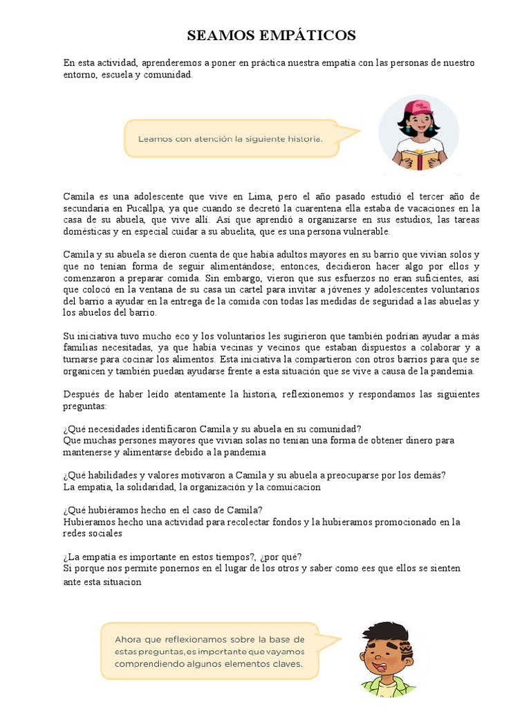 Actividad #2 "La Empatia" - Tutoria (Aprendo en Casa) | PDF | Empatía ...