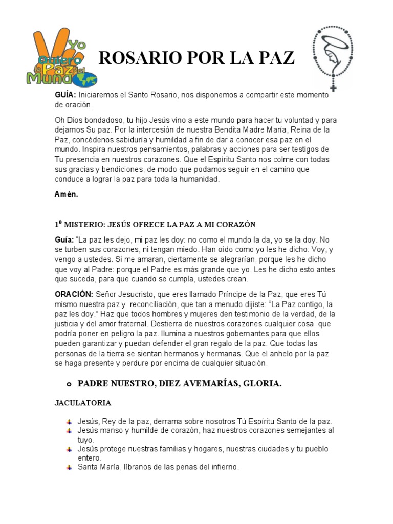 Rosario Por La Paz Pdf María Madre De Jesús Oración