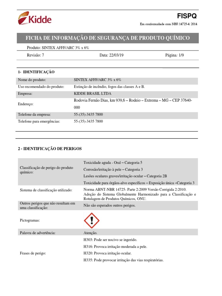FISPQ AFFF ARC 3x6 Rev 07 tcm530-64298 | PDF | Embalagem e rotulagem ...