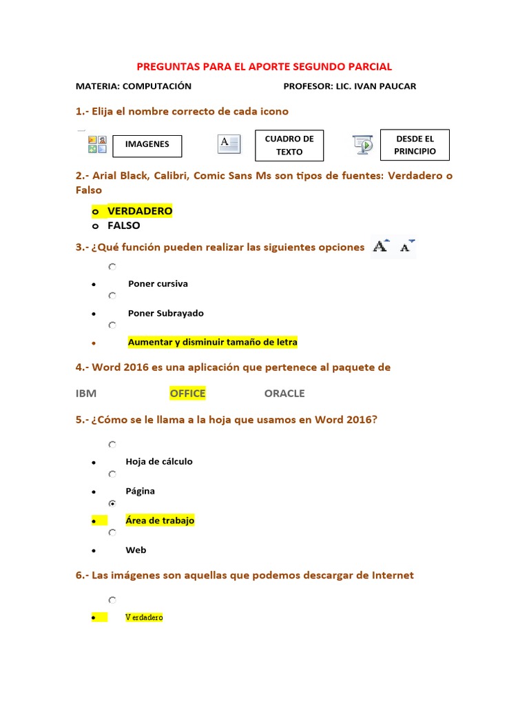 PREGUNTAS PARA EL APORTE 2do. PARCIAL NOVENO 2022 ENVIAR | PDF | Microsoft Word | Software