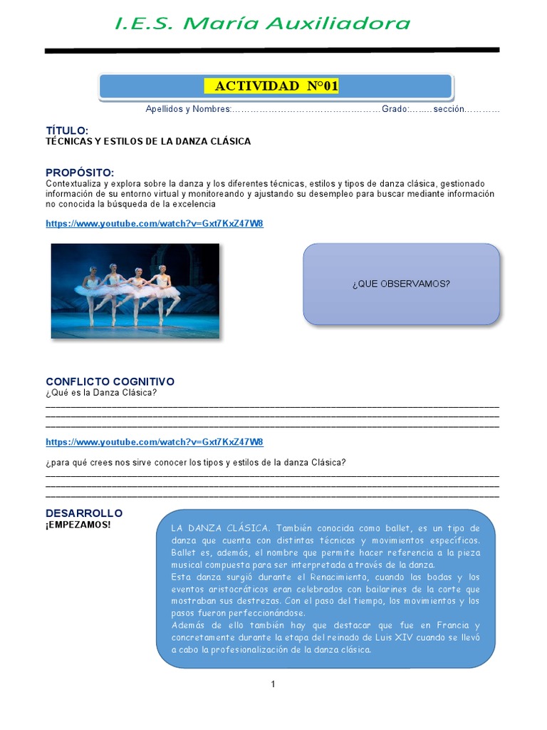 Sesion - 1 - Tecnicas y Estilos de La Danza Clasica | PDF | Ballet | Bailes