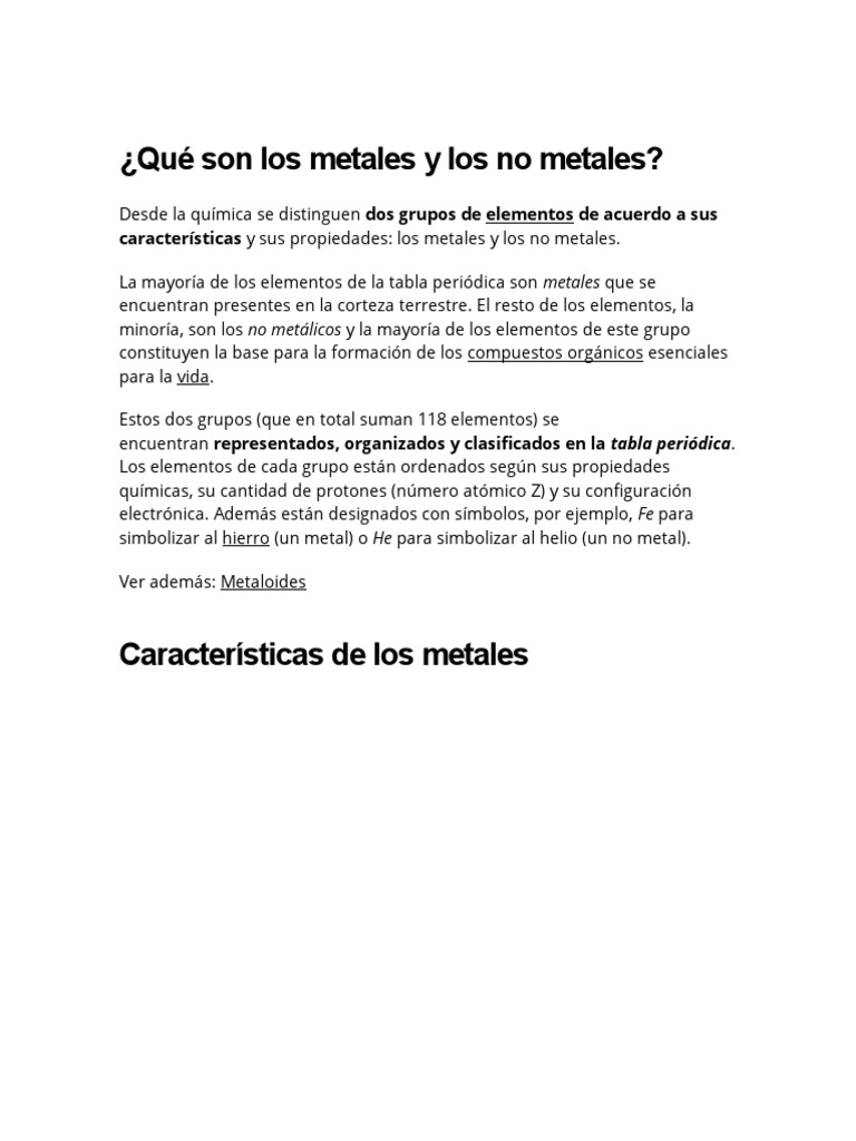 Metales y No Metales: Características Clave | PDF | Elementos químicos ...