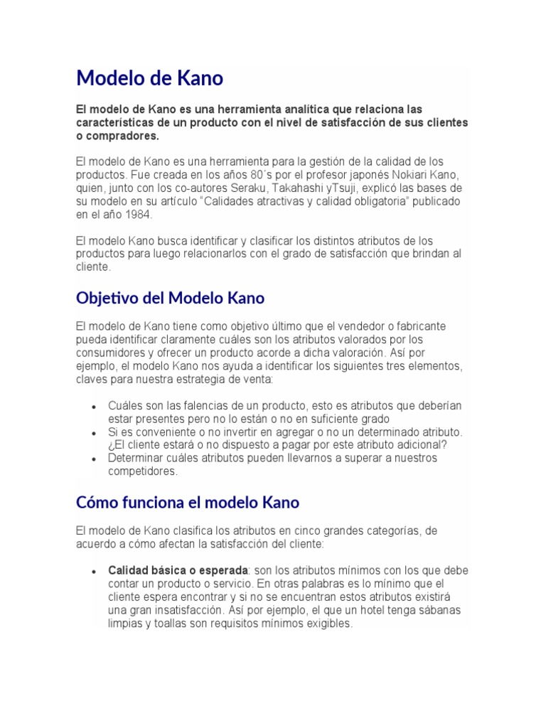 Análisis del Modelo de Kano | PDF | La satisfacción del cliente | Producto (Negocio)