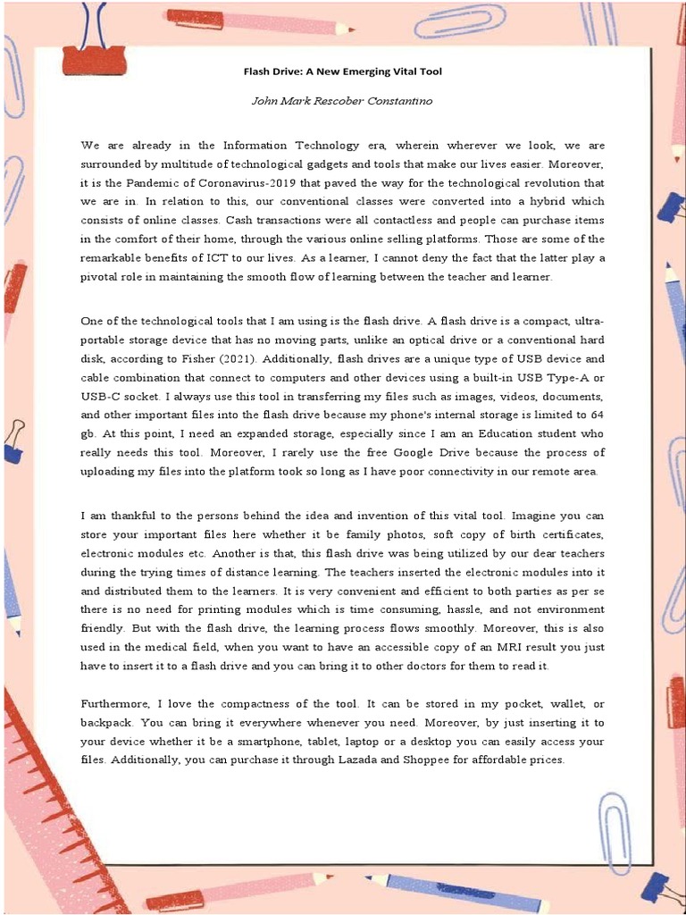 Constantino, John Mark, Rescober Essay Flash Drive IT Era | PDF | Usb ...