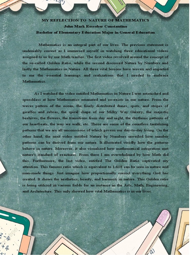 Constantino, John Mark, Rescober-My Reflection Paper | PDF | Mathematics | Nature