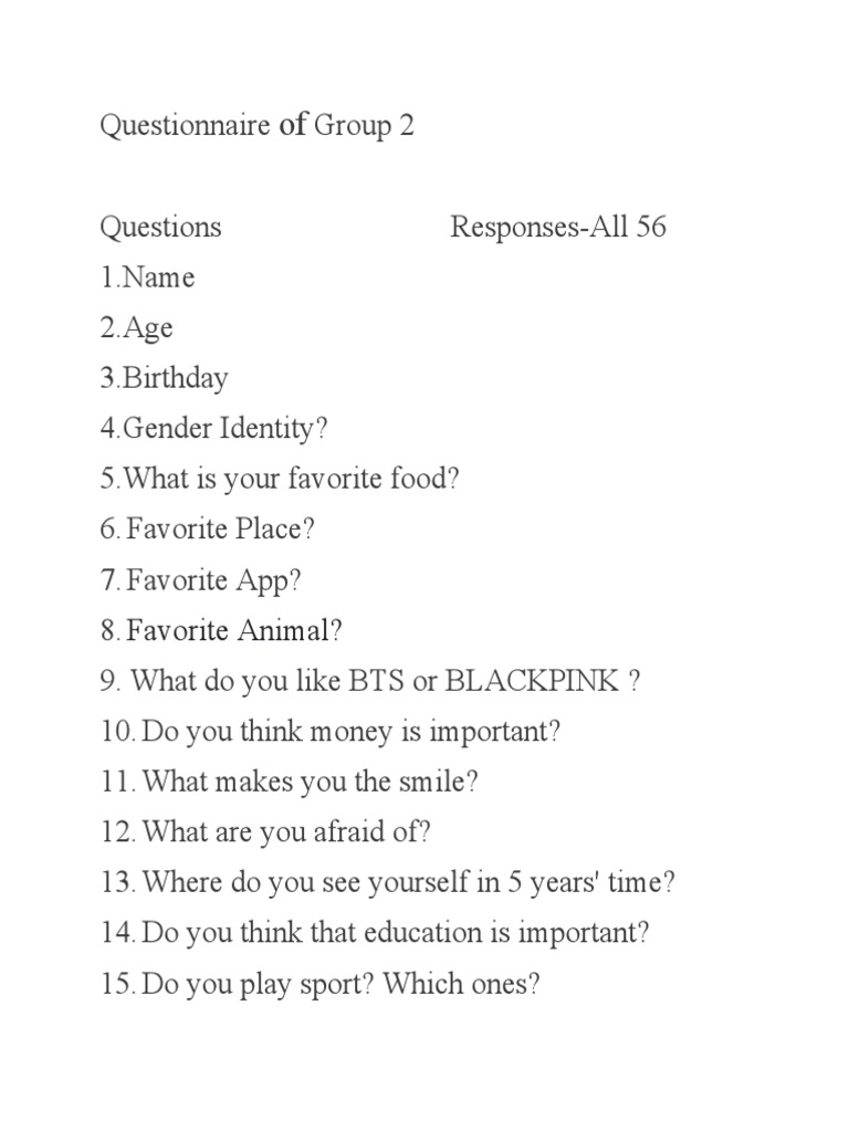 Questionnaire of Group 2 | PDF