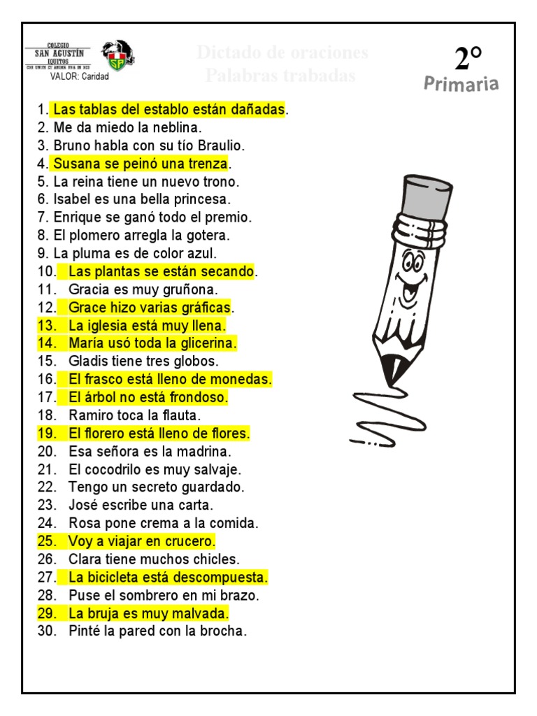 Dictado de Oraciones Con Palabras Trabadas | PDF