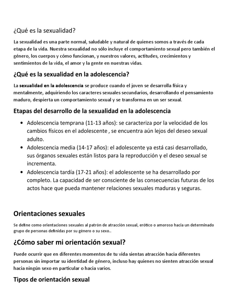 Qué Es La Sexualidad Pdf La Sexualidad Humana Adolescencia