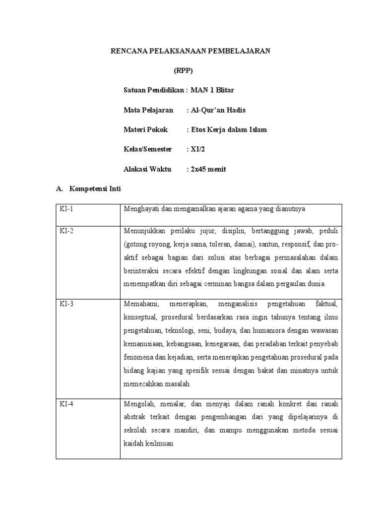 Lutfia Rahma - RPP QH Etos Kerja Pribadi Muslim | PDF
