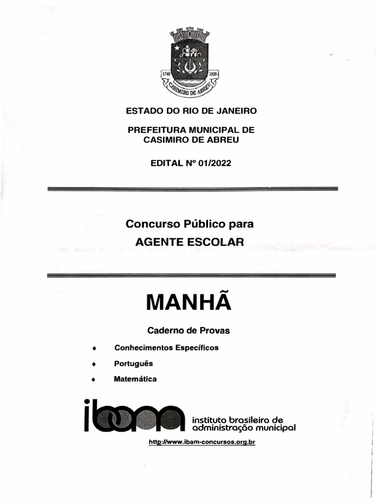 Prova Concurso IBAM AGENTE ESCOLAR 2022 | PDF