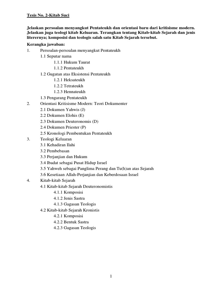 Tesis 2 Pentateukh Kitab Sejarah Pdf