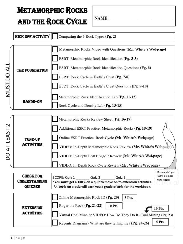 Metamorphic Rocks and Rock Cycle Workbook | PDF