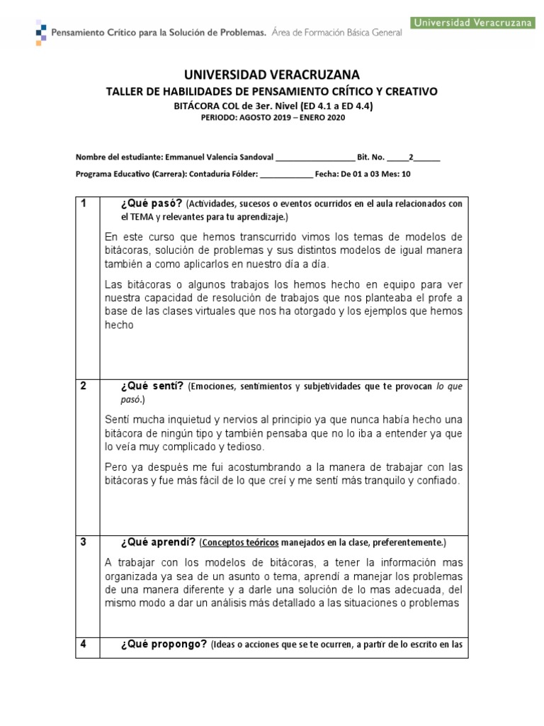 Ejemplo de Bitácora COL 3er Nivel | PDF | Experiencia | Blog