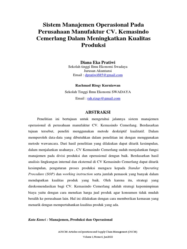 Studi Kasus-Manajemen Operasional-Diana Eka 19530005 | PDF | Bisnis