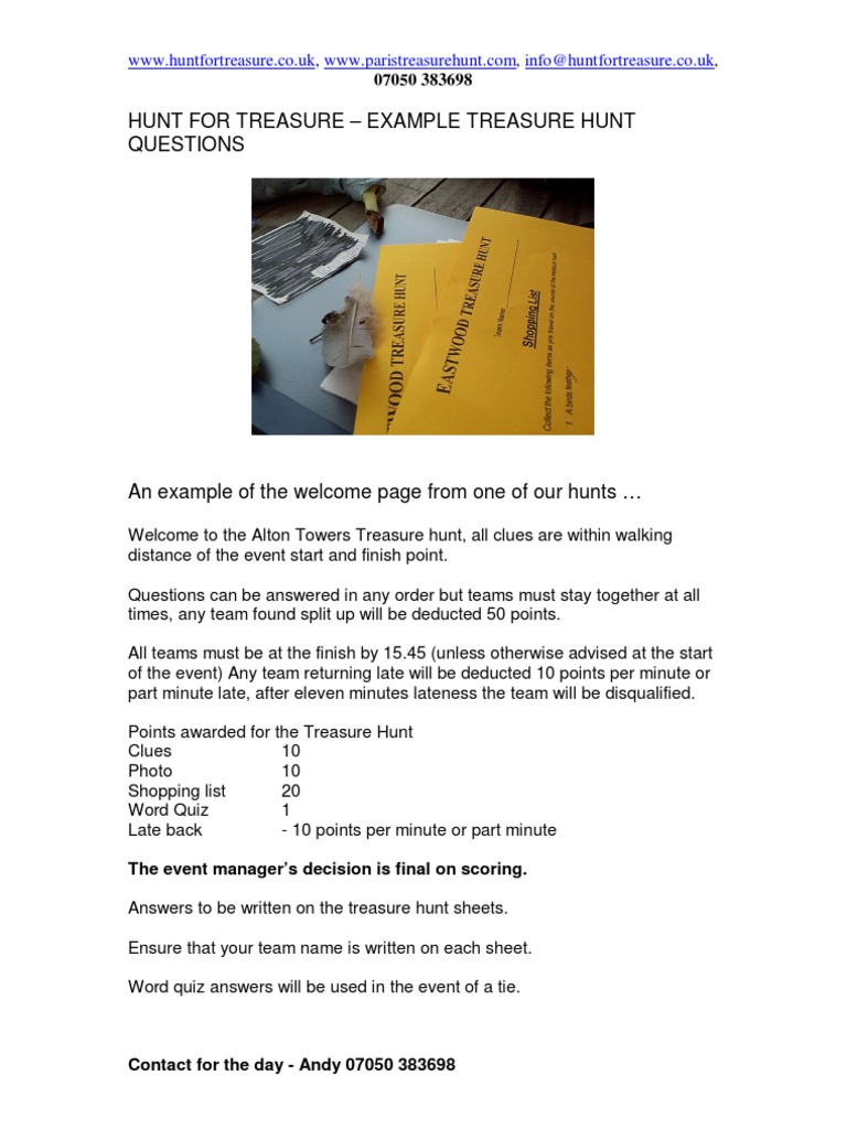 Example Treasure Hunt Questions | PDF | Leisure