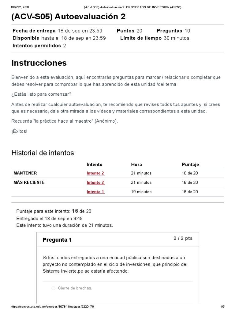 (Acv-S05) Autoevaluación 2 - Proyectos de Inversion (41216) | PDF | Economias