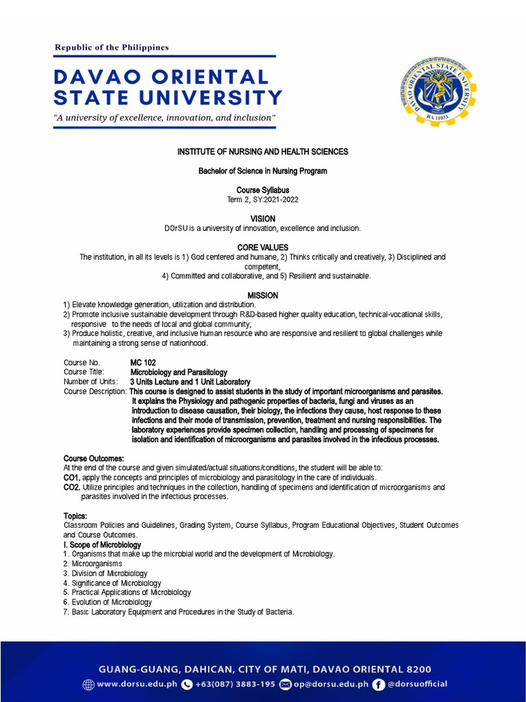LECTURE 2 Course Outline Micro para | PDF | Infection | Pathogen