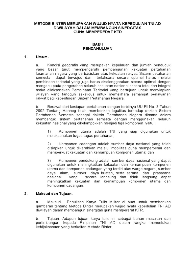 Metode Binter Wujud Perdulian Tni Guna Mempererat KTR 2021 LTD Edy.s | PDF