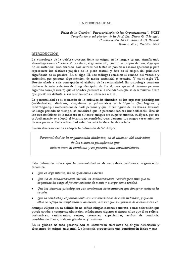 Lectura - La Personalidad | PDF | Temperamento | Comportamiento