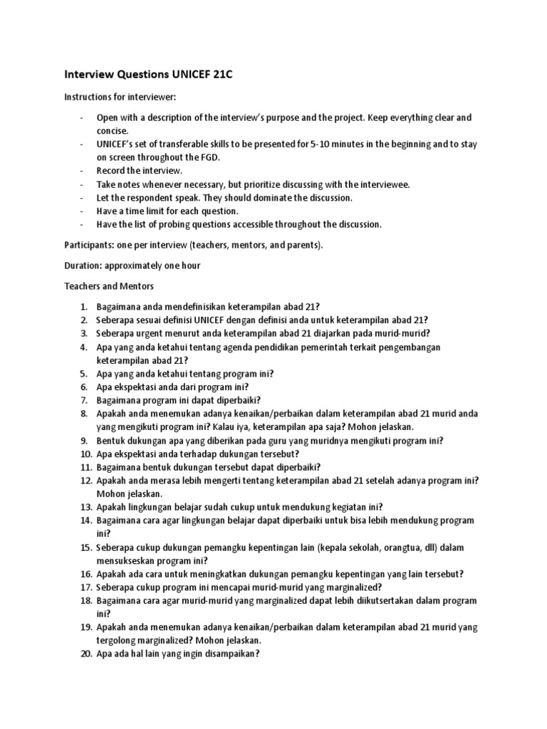 Interview Questions UNICEF 21C | PDF