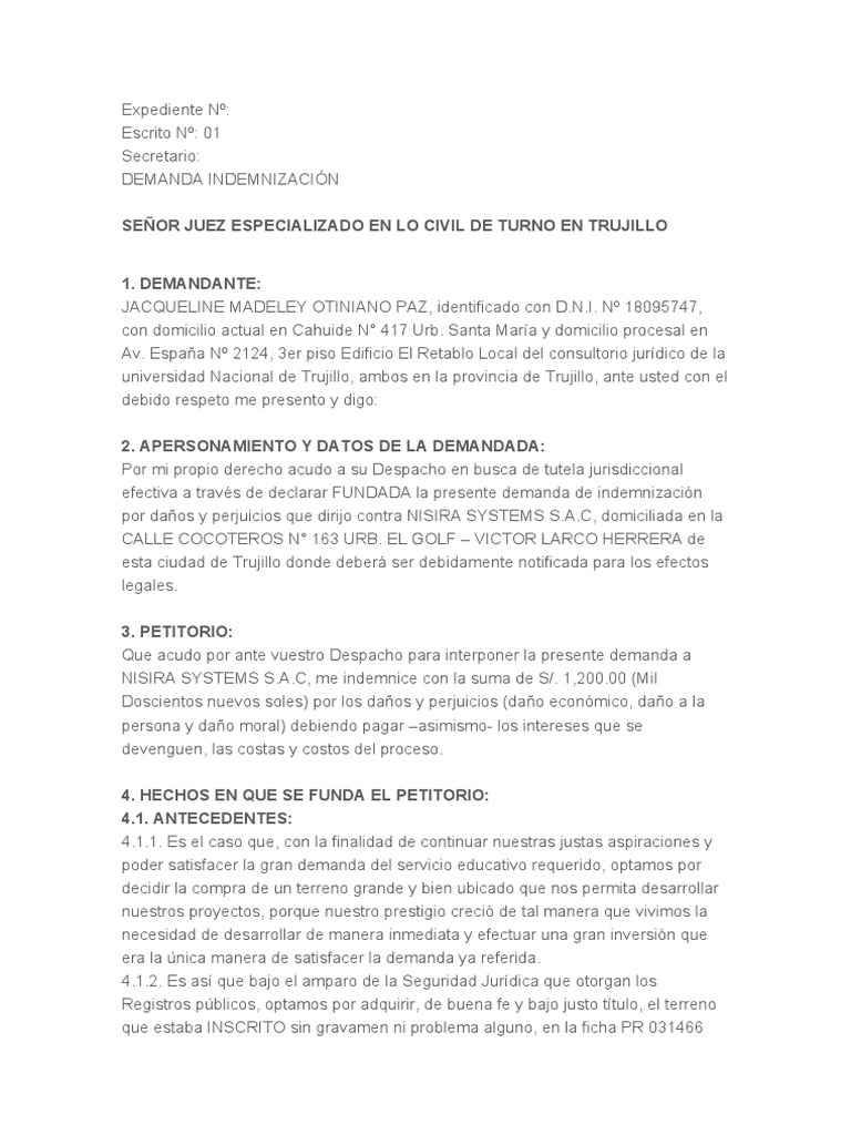 Demanda Por Daños y Perjuicios Modelo | PDF