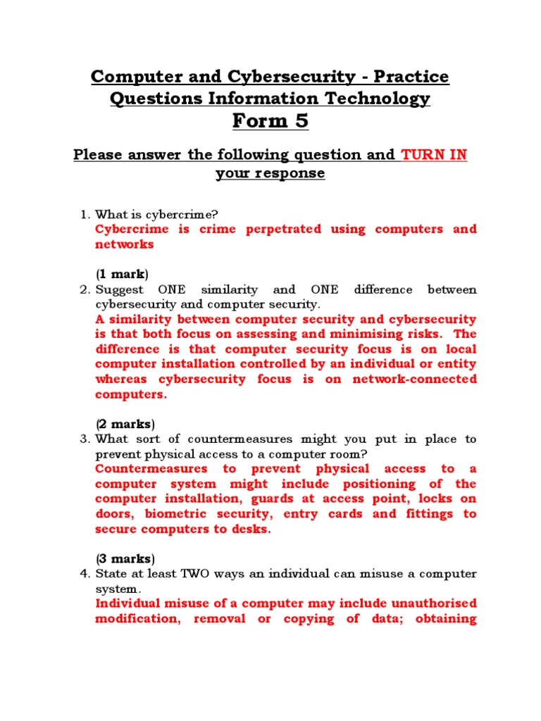 Computer and Cybersecurity-IT PAST PAPER QUESTIONS | PDF