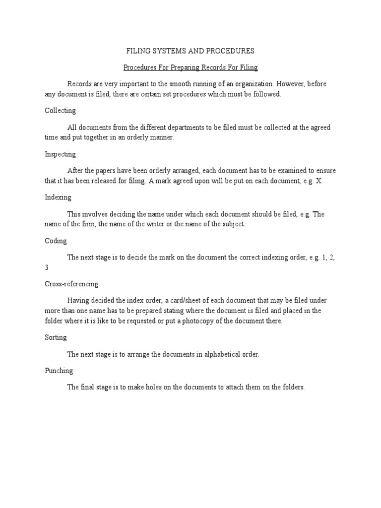 Filing Procedures for Record Management | PDF