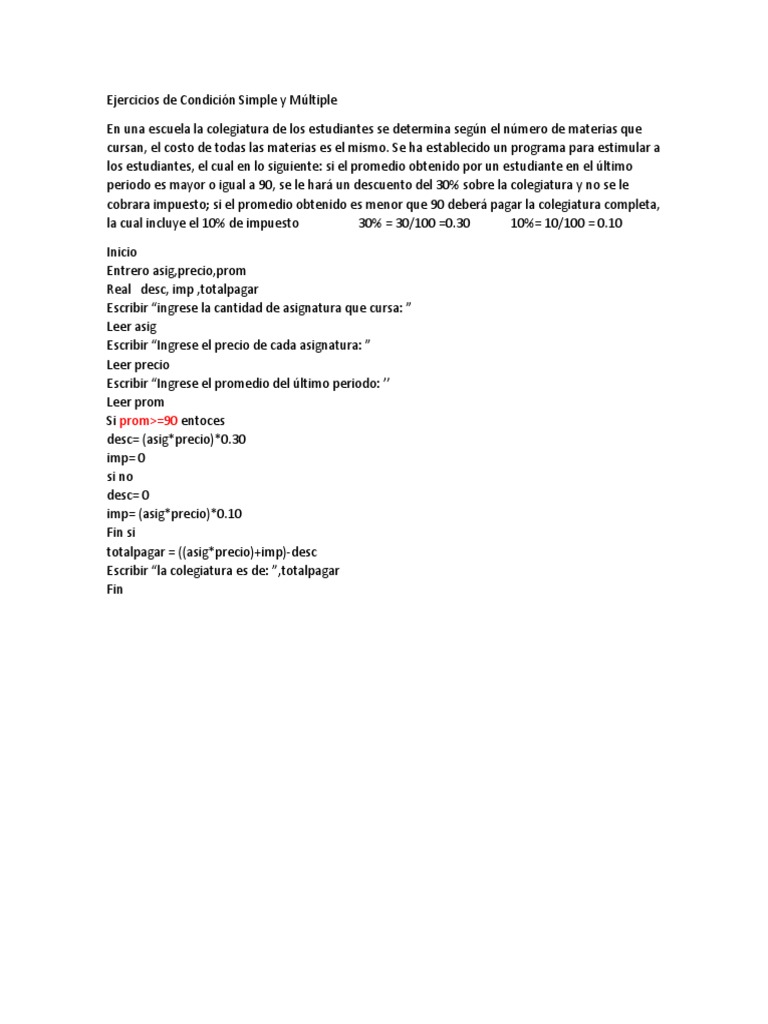 Ejercicios de Condición Simple y Múltiple | PDF | Economias