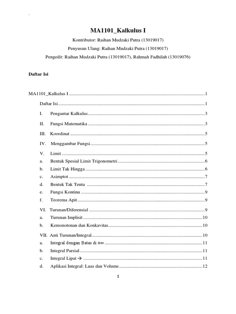 MA1101 - Kalkulus I | PDF