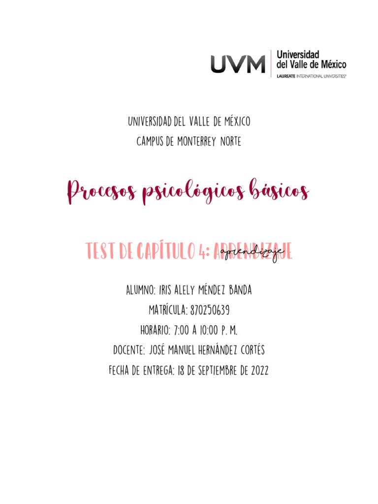 Uvm Test Capítulo 4 | PDF | Reforzamiento | Aprendizaje