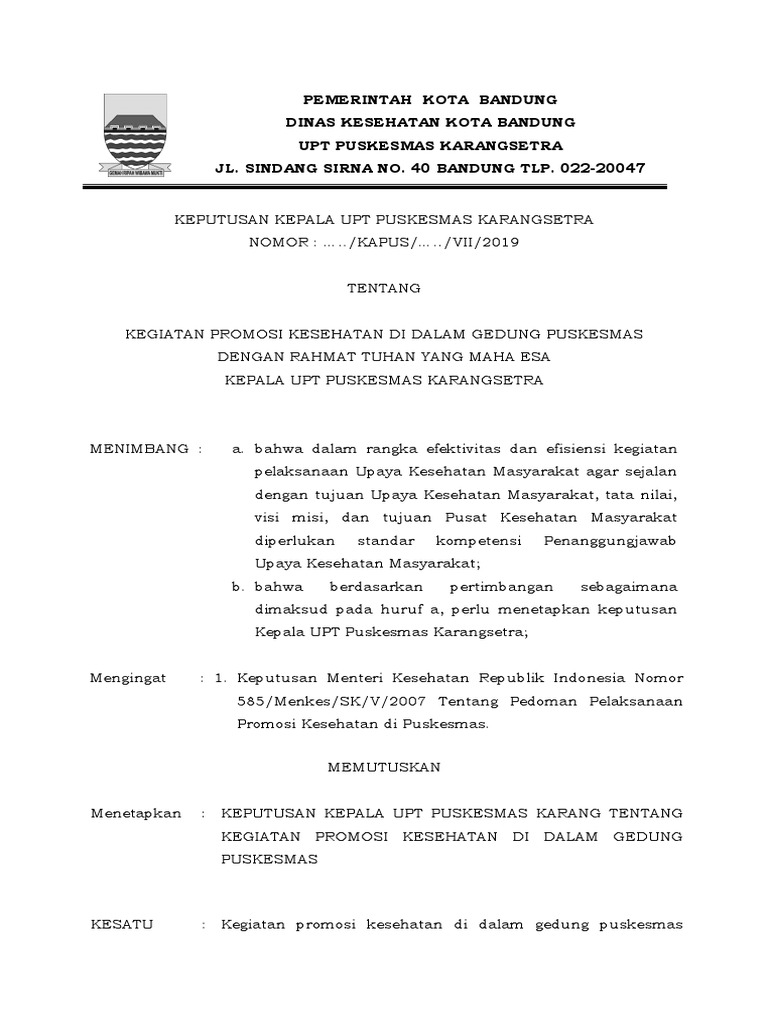 SK Promkes Di Dalam Gedung Puskesmas | PDF