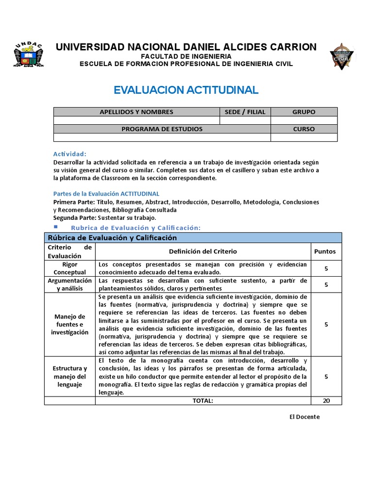 Evaluacion Actitudinal | PDF | Evaluación | Cognición