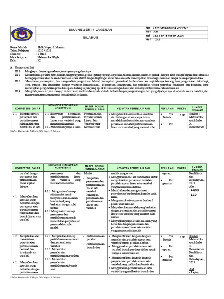 Silabus-Mat Wajib Xi | PDF