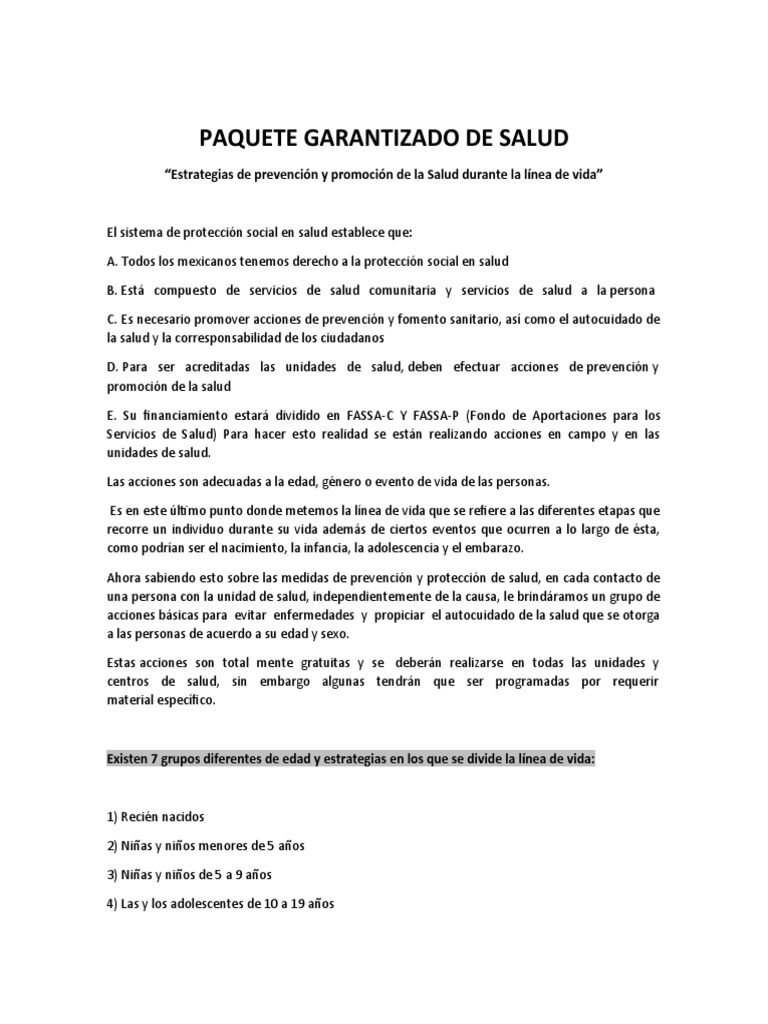 Paquete Garantizado de Salud 2024 | PDF | El embarazo | Obesidad