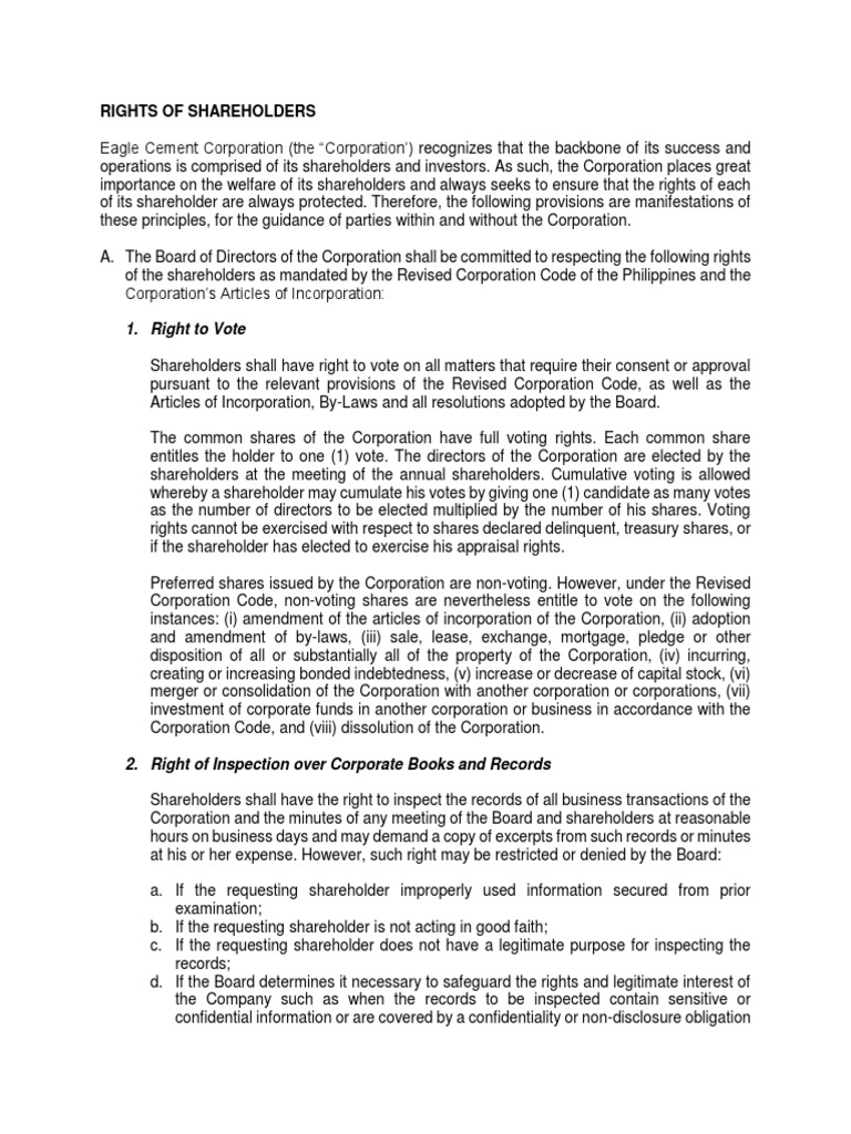 Rights of Shareholders | PDF | Dividend | Financial Statement