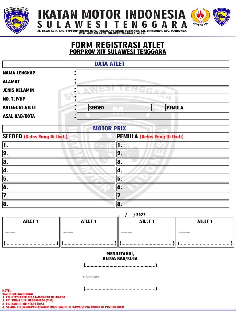 Form Registrasi Atlet | PDF