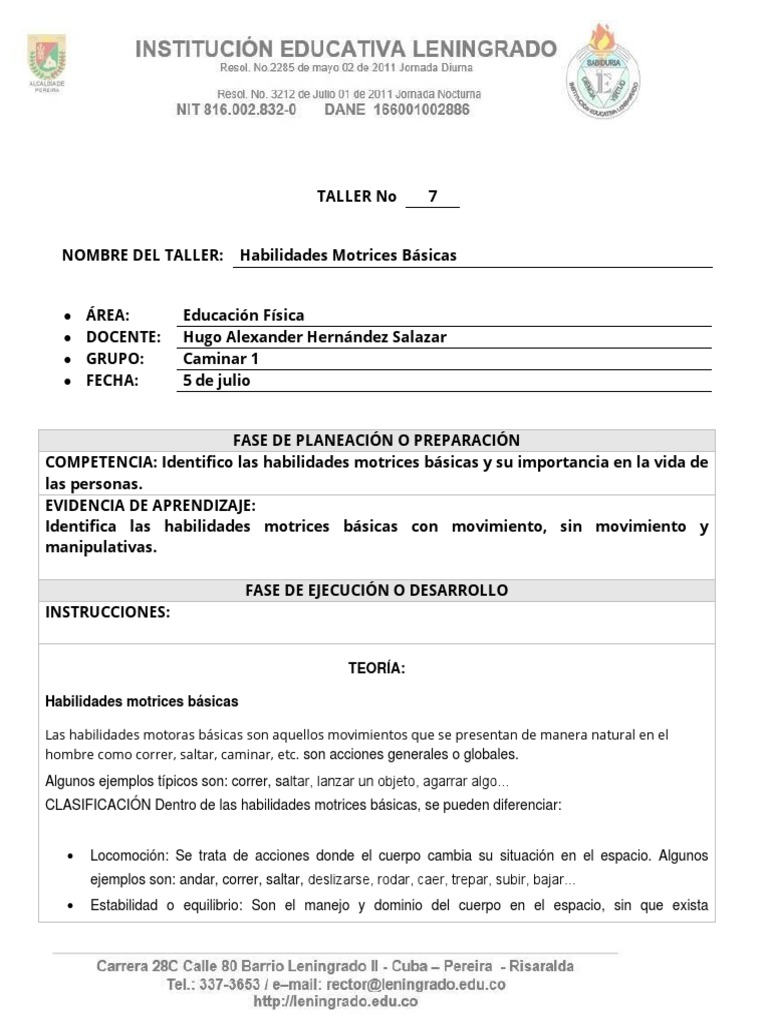 TALLER #7 Habilidades Motrices Basicas | PDF | Fuerza | Flexibilidad ...
