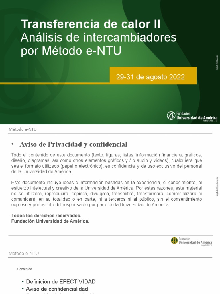 Método Efectividad - NTU | PDF | Intercambiador de calor | Calor
