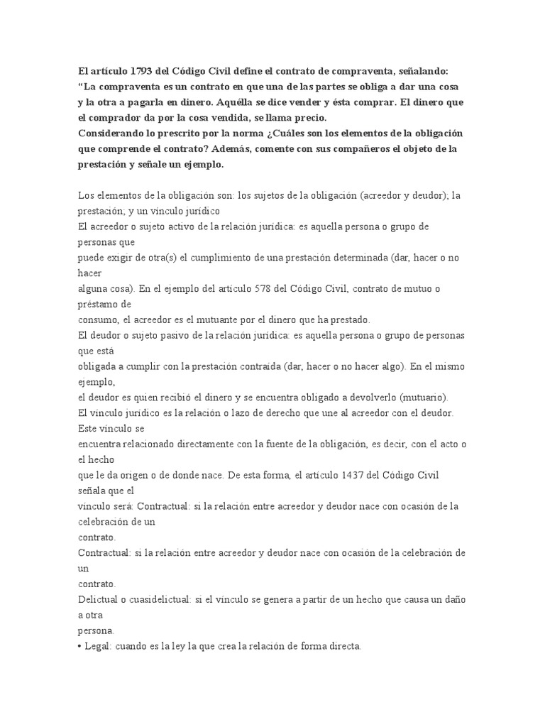 El Artículo 1793 Del Código Civil Define El Contrato de Compraventa | PDF
