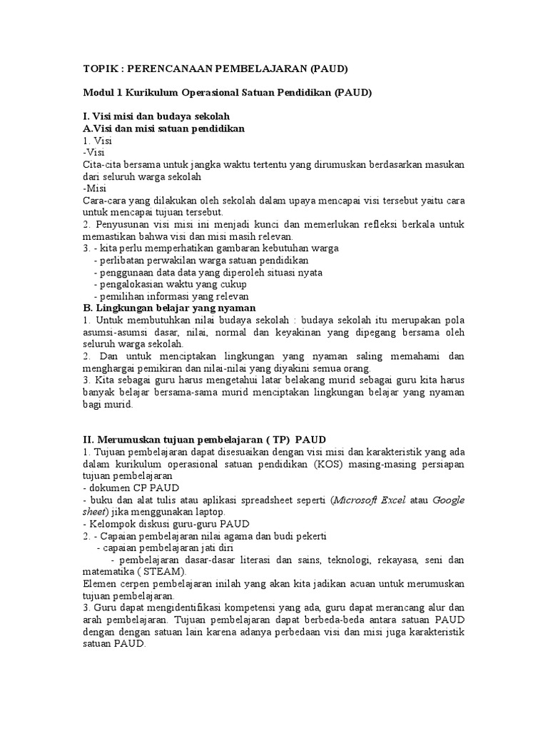 Perencanaan Pembelajaran PAUD Efektif | PDF | Karier & Perkembangan